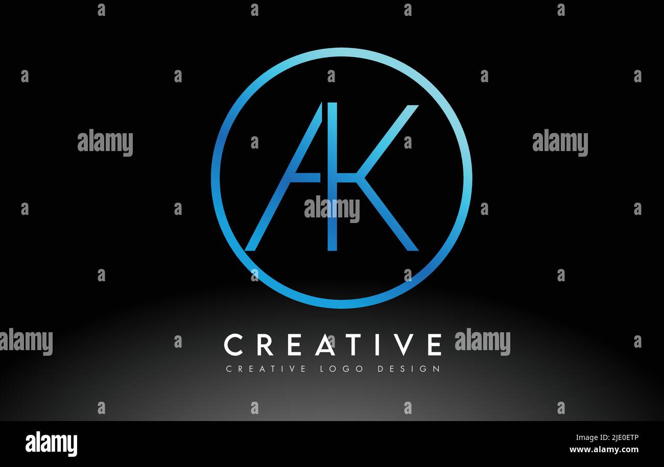 Neon Blue AK Letters Logo Design Slim. Simple and Creative Clean Letter ...