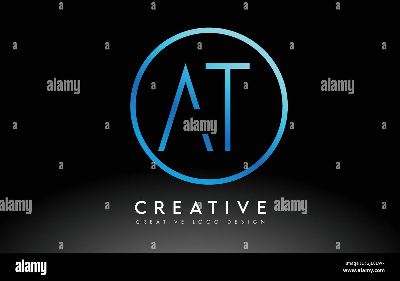 Neon Blue AT Letters Logo Design Slim. Simple and Creative Clean Letter ...