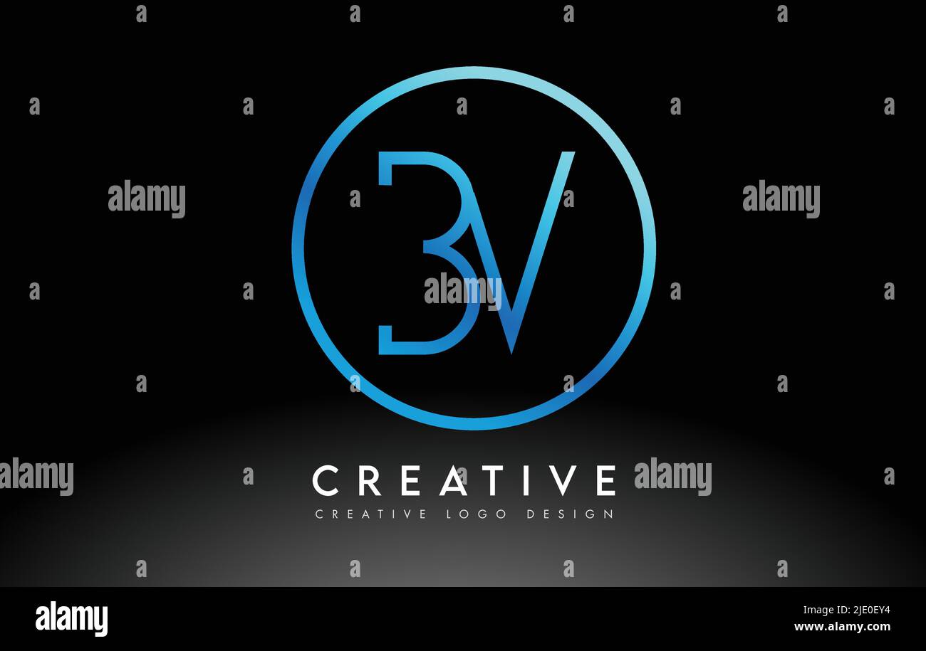 Neon Blue BV Letters Logo Design Slim. Simple and Creative Clean Letter ...
