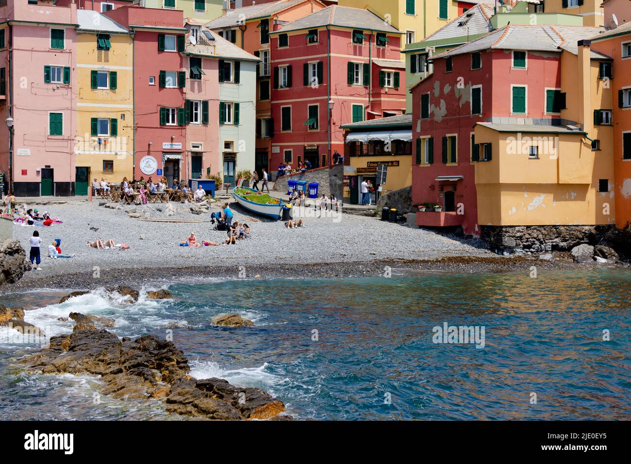 The beach of the colorful fishing village of Bacodasse, Genoa, Genova ...