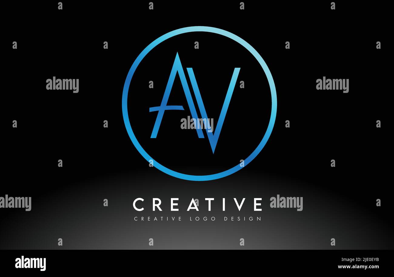 Neon Blue AV Letters Logo Design Slim. Simple and Creative Clean Letter ...