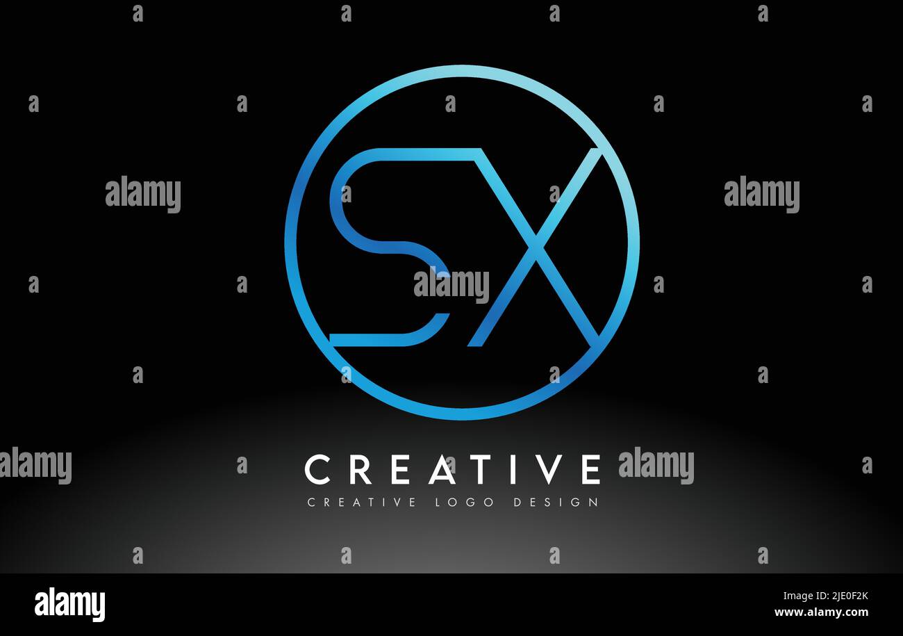 Neon Blue SX Letters Logo Design Slim. Simple and Creative Clean Letter ...