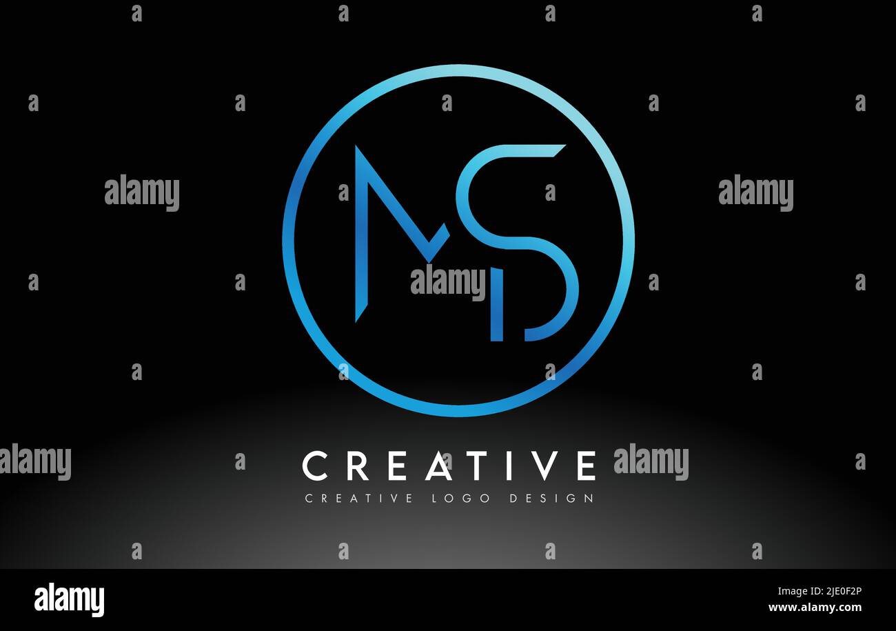 Neon Blue MS Letters Logo Design Slim. Simple and Creative Clean Letter ...