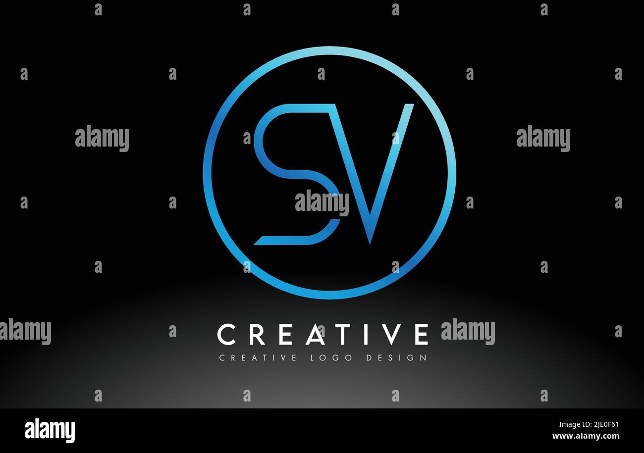 Neon Blue SV Letters Logo Design Slim. Simple and Creative Clean Letter ...