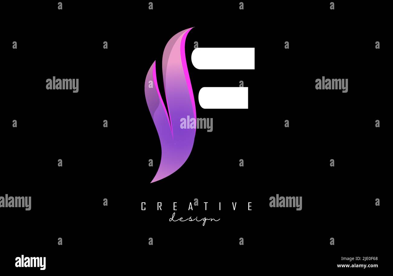 Vector illustration of abstract letter white F with pink leaf, eco ...