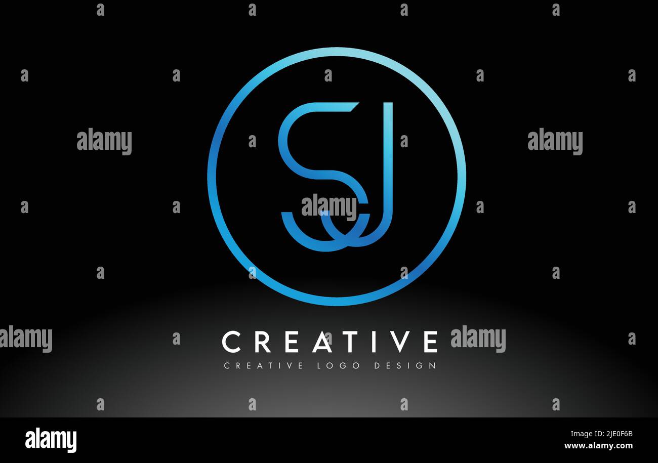 Neon Blue SJ Letters Logo Design Slim. Simple and Creative Clean Letter ...
