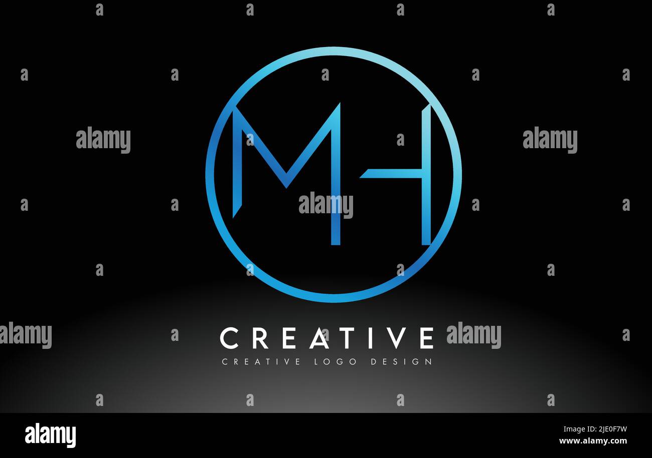 Neon Blue MH Letters Logo Design Slim. Simple and Creative Clean Letter ...
