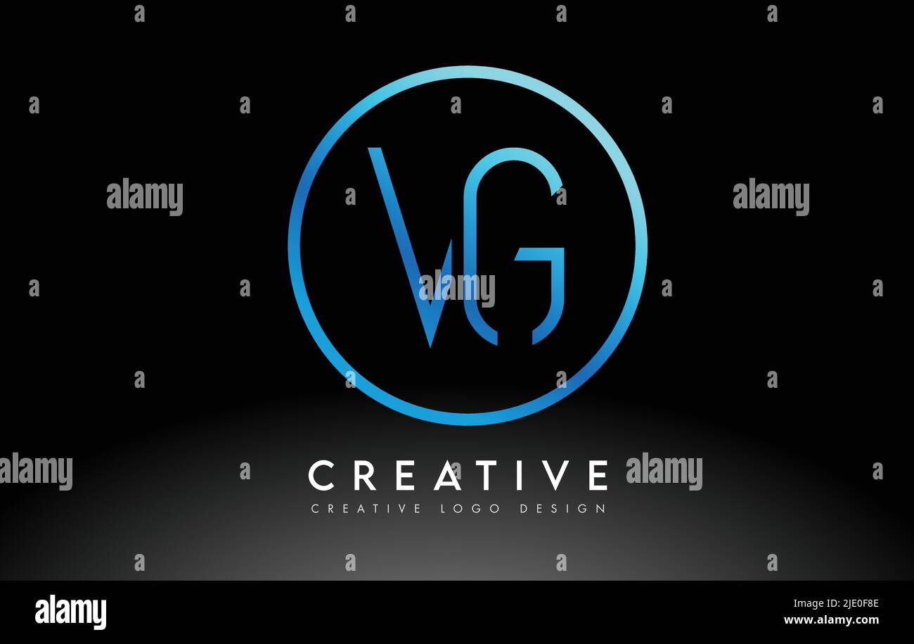 Neon Blue VG Letters Logo Design Slim. Simple and Creative Clean Letter ...
