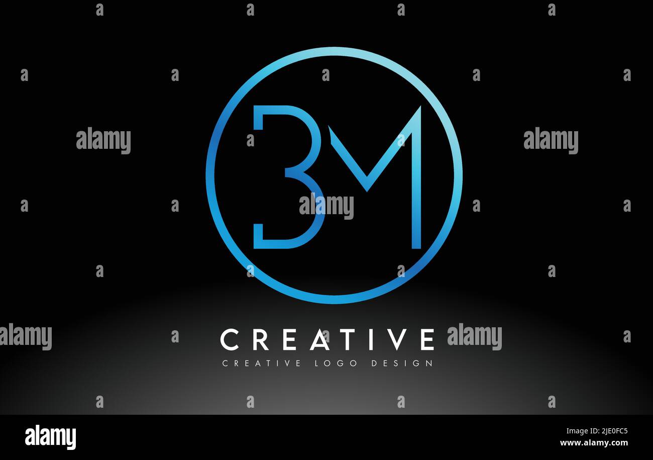 Neon Blue BM Letters Logo Design Slim. Simple and Creative Clean Letter ...