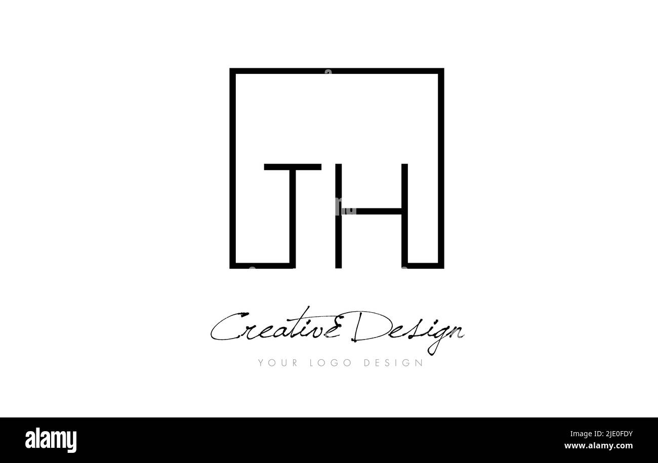 TH Square Framed Letter Logo Design Vector with Black and White Colors ...