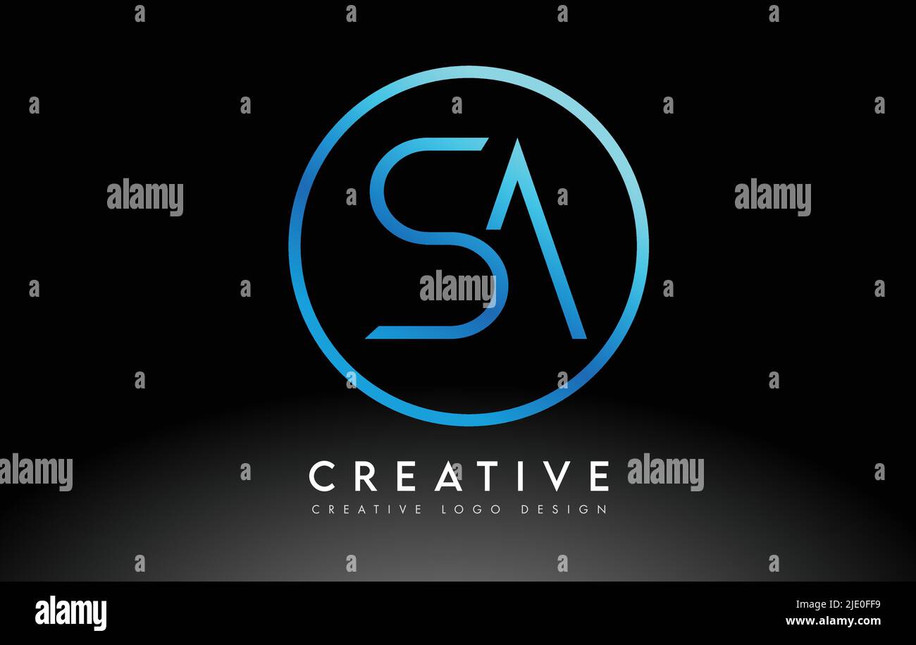 Neon Blue SA Letters Logo Design Slim. Simple and Creative Clean Letter ...