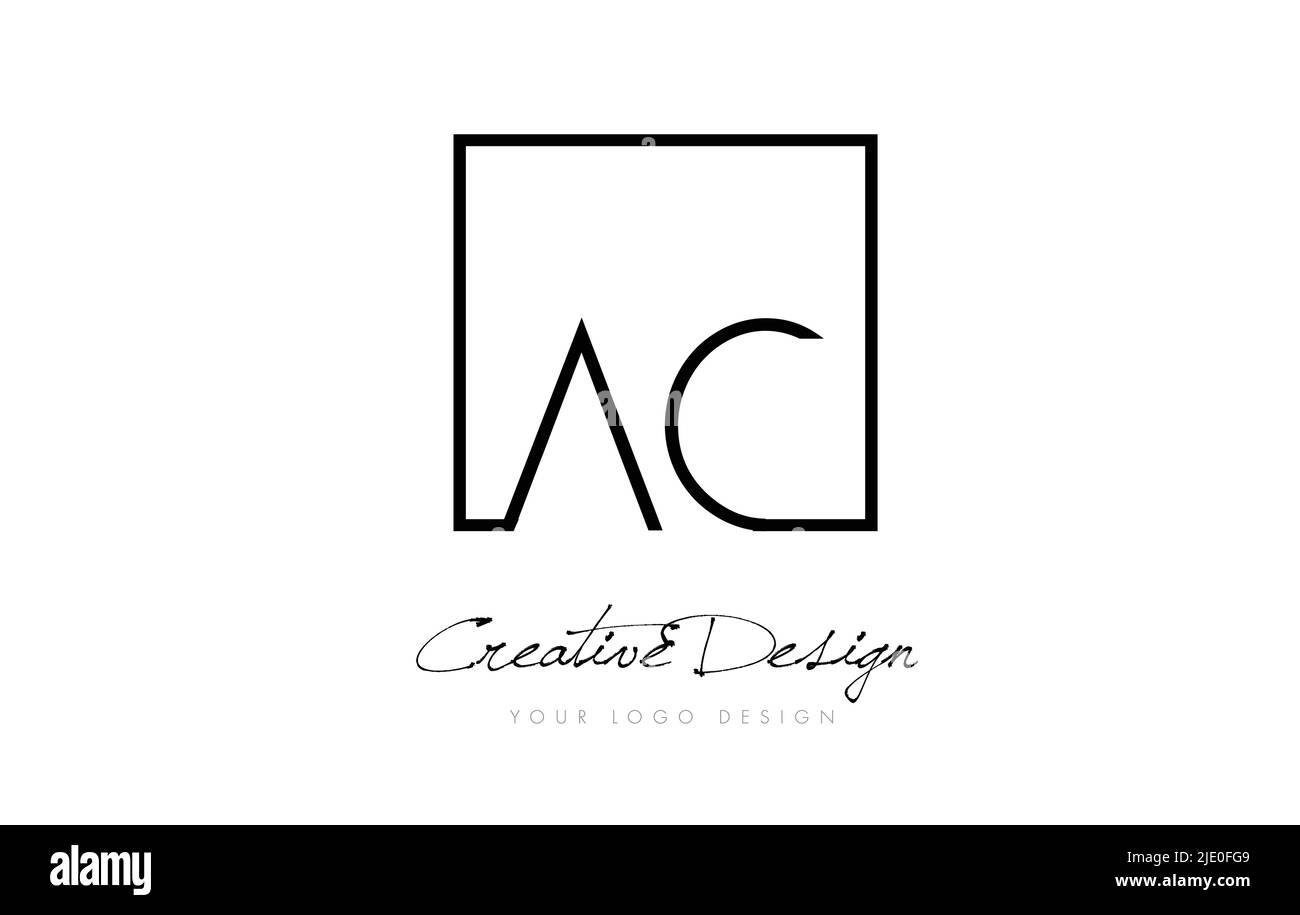 AC Square Framed Letter Logo Design Vector with Black and White Colors ...