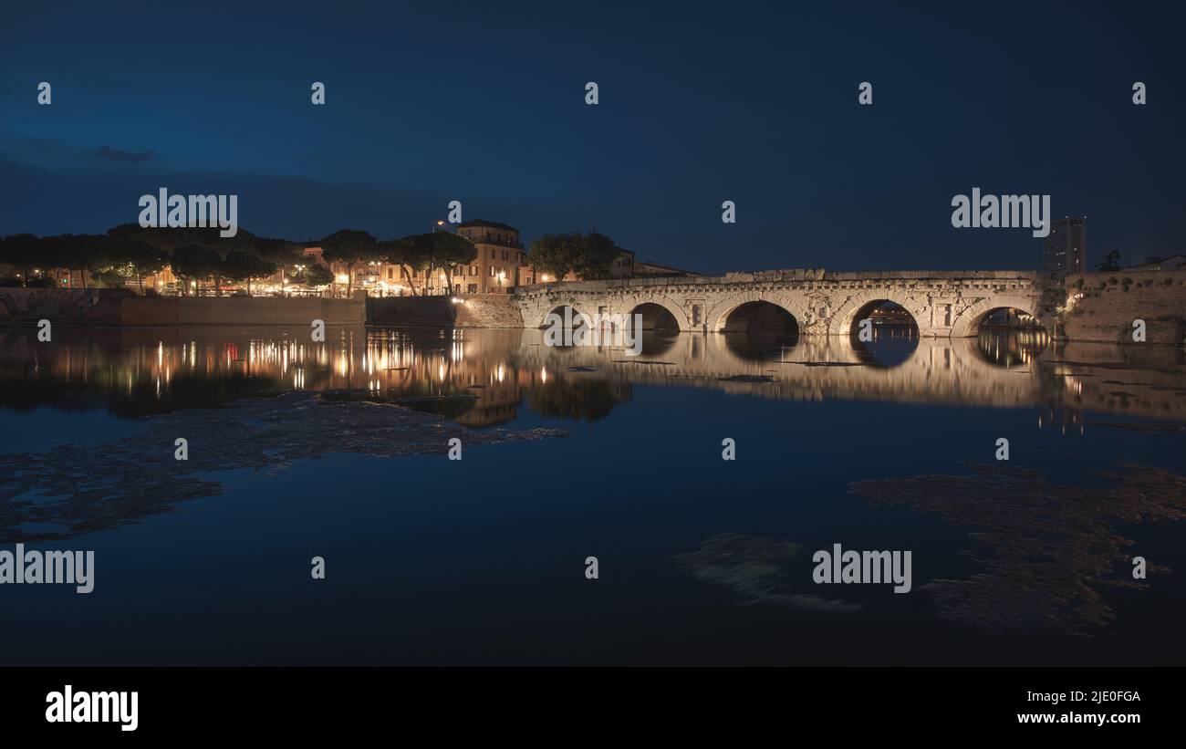 Evening near at the Augustus Tiberius Roman bridge in Rimini Stock ...