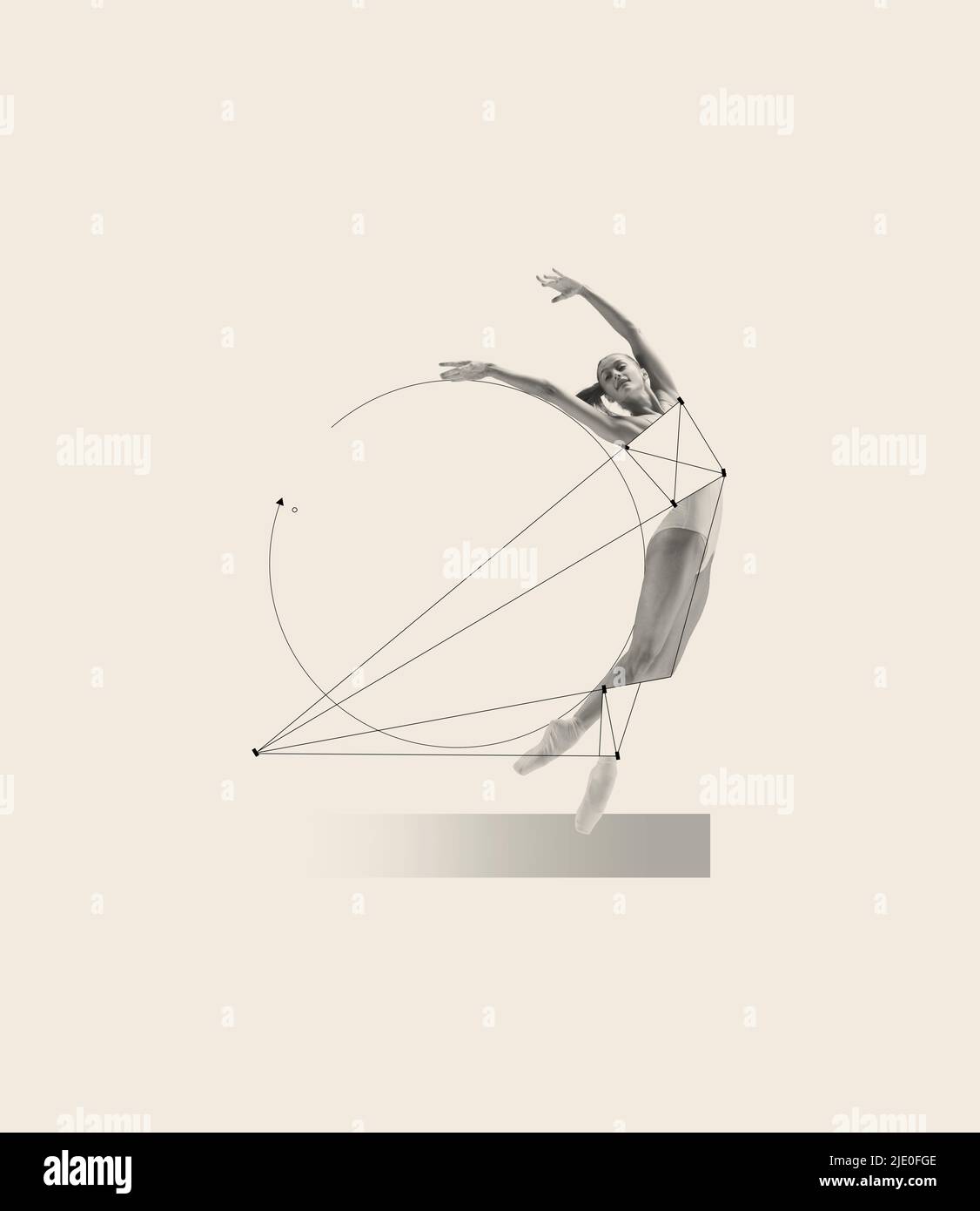 Contemporary art collage with young beautiful ballering performing ...