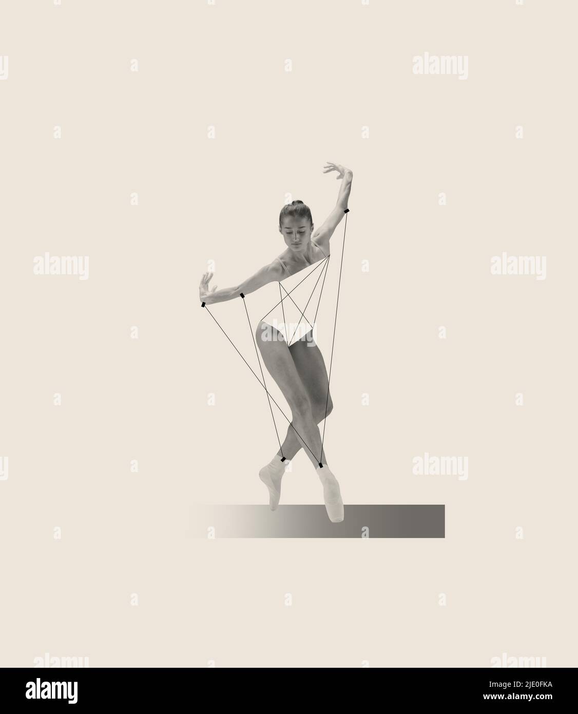 Contemporary art collage with young beautiful ballerina dancing ...