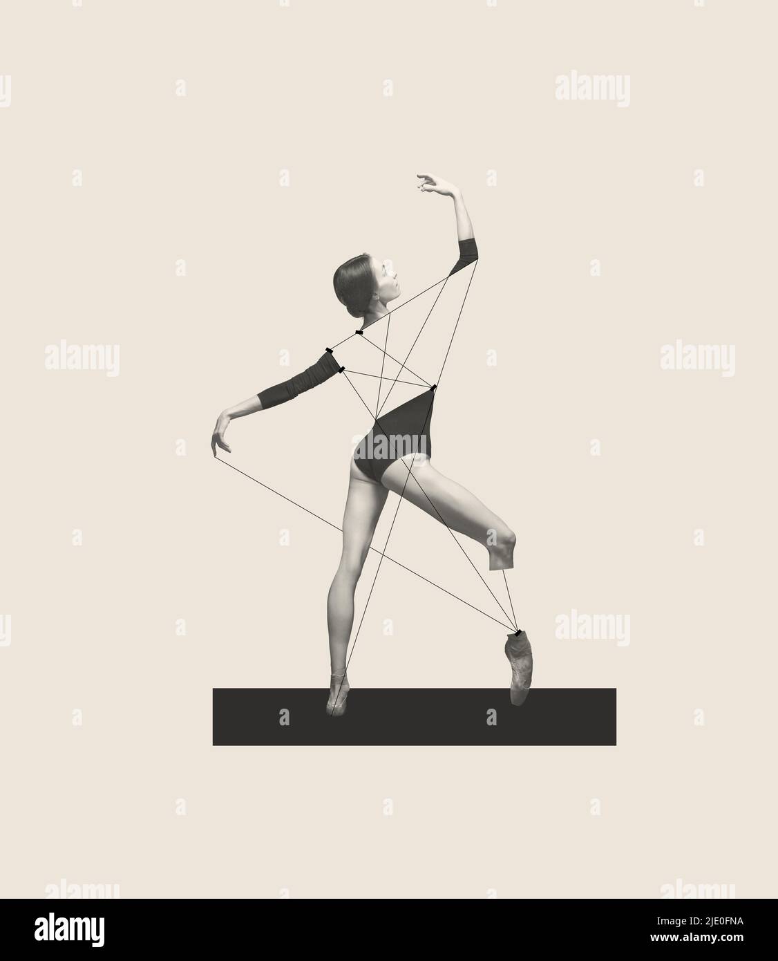 Contemporary art collage with young tender woman, ballerina dancing ...