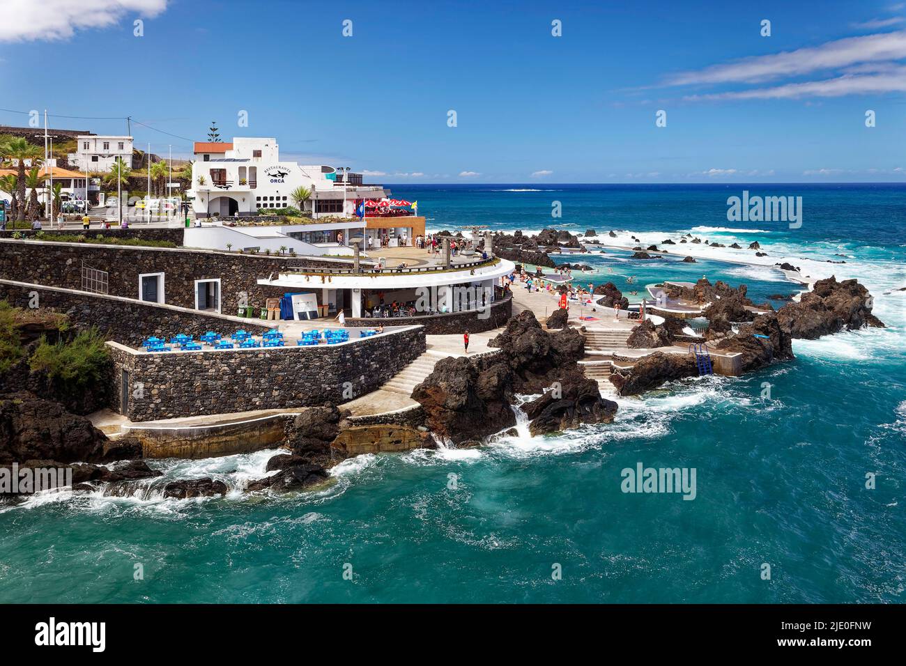 Bathing complex, Madeira Natural Pools, paved volcanic pools converted into swimming pools, sea ...