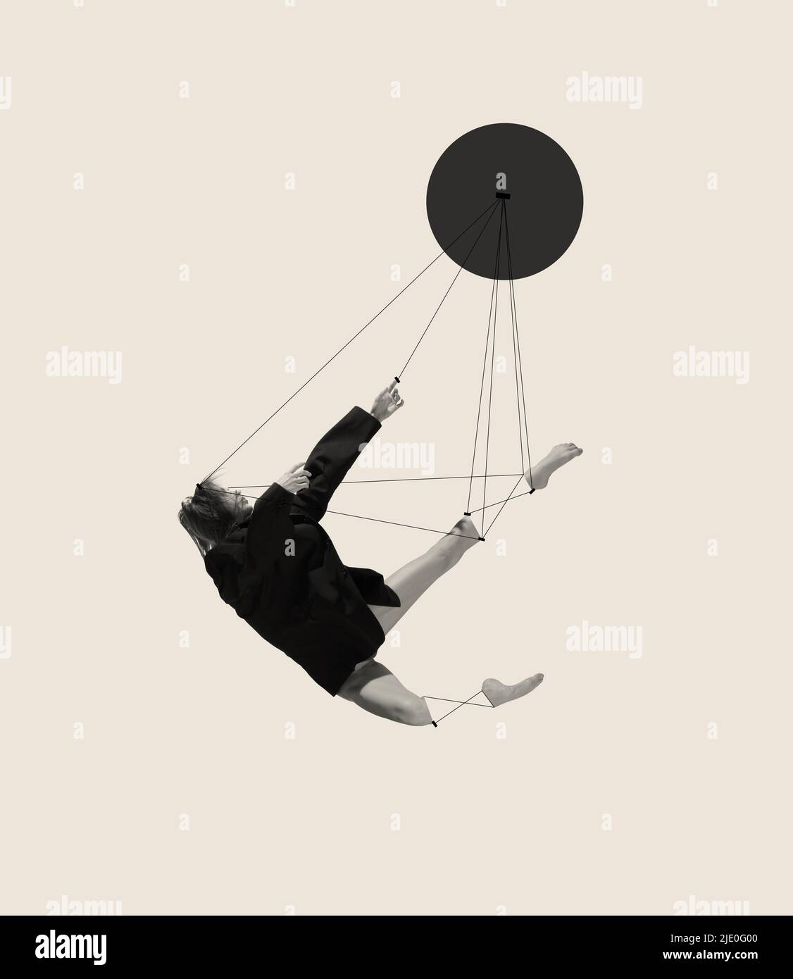 Contemporary art collage with young woman, ballerina attached to ...