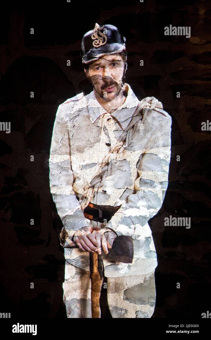 Projection of a historical fireman, Museums Burg Altena, Altena Castle ...