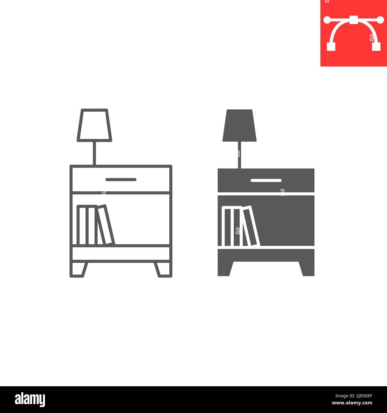 Bedside table line and glyph icon, furniture and interior, nightstand ...