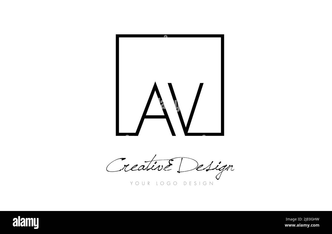 AV Square Framed Letter Logo Design Vector with Black and White Colors ...