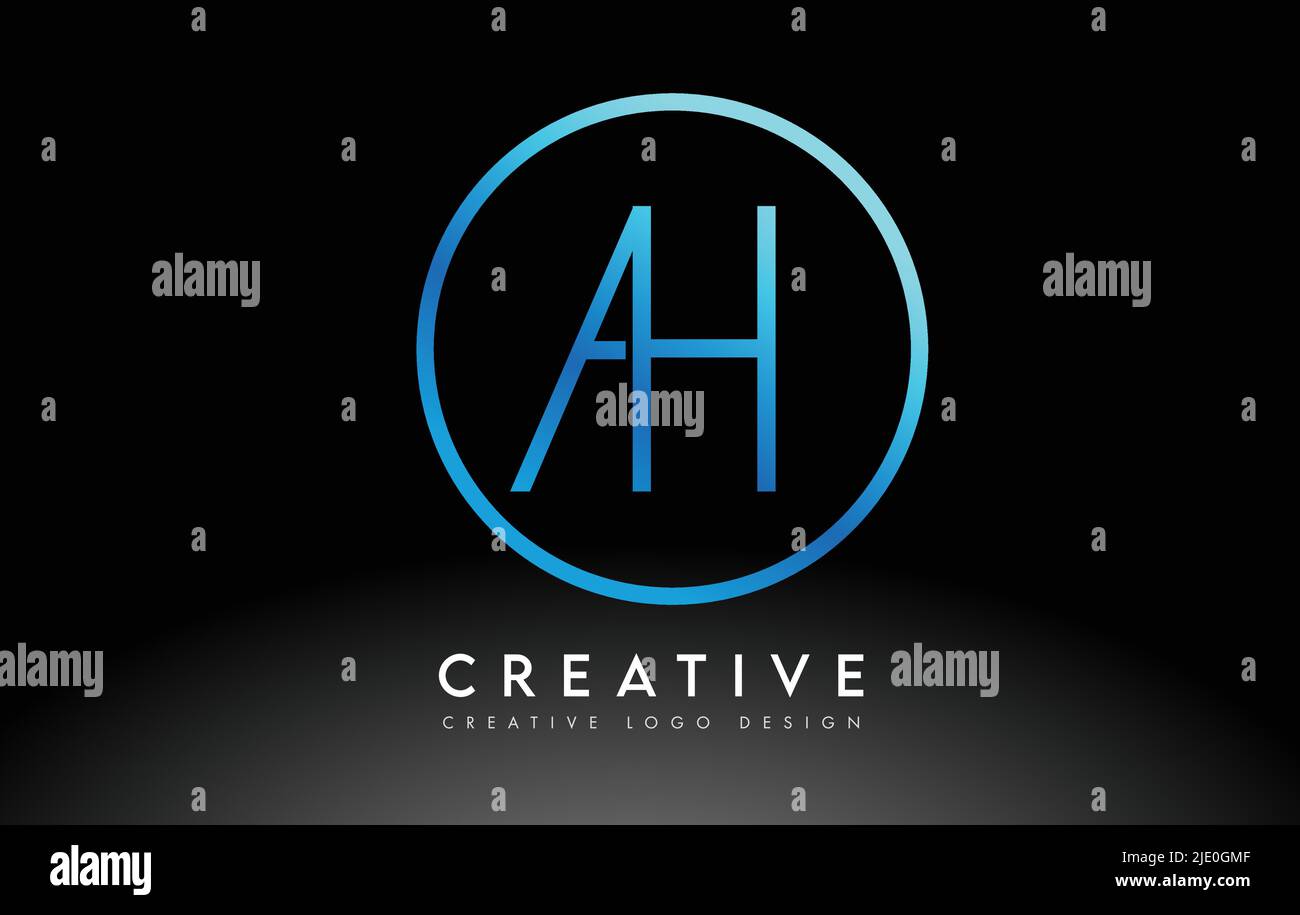 Neon Blue AH Letters Logo Design Slim. Simple and Creative Clean Letter ...