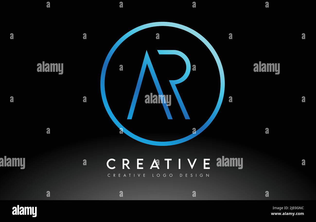 Neon Blue AR Letters Logo Design Slim. Simple and Creative Clean Letter ...