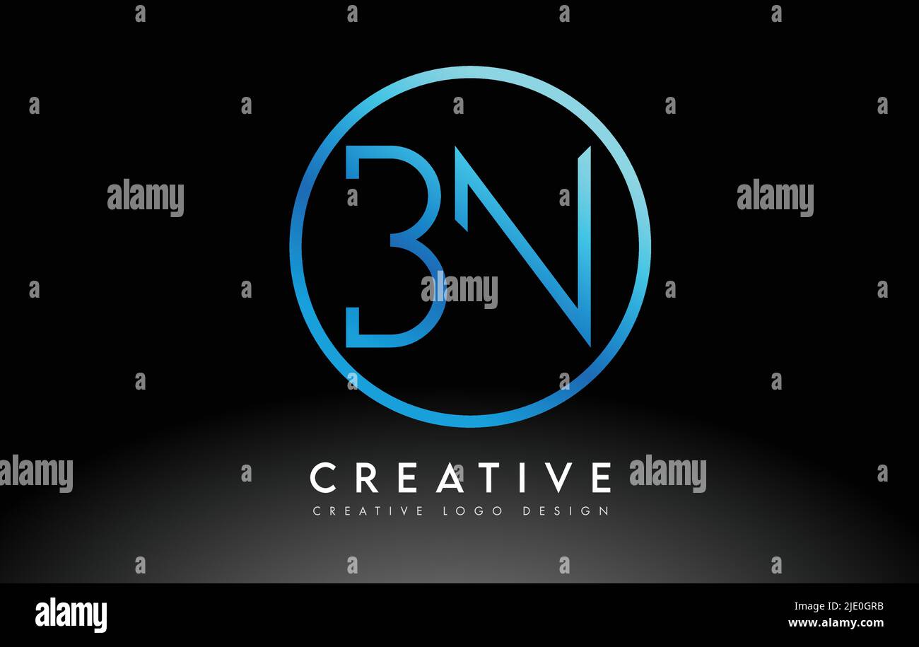 Neon Blue BN Letters Logo Design Slim. Simple and Creative Clean Letter ...