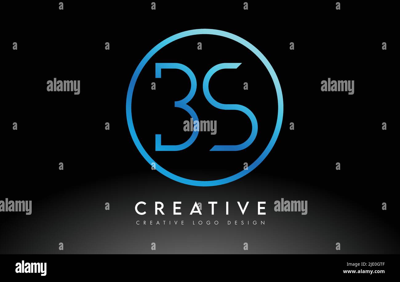 Neon Blue BS Letters Logo Design Slim. Simple and Creative Clean Letter ...