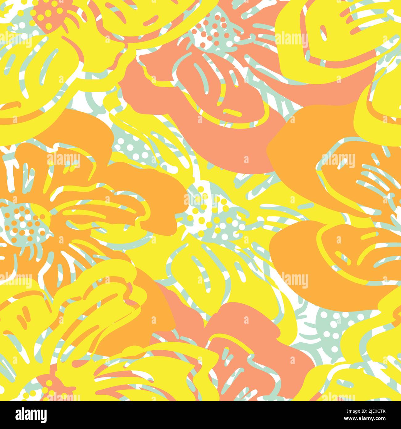 Abstract rainforest wildflower blossom seamless vector background ...