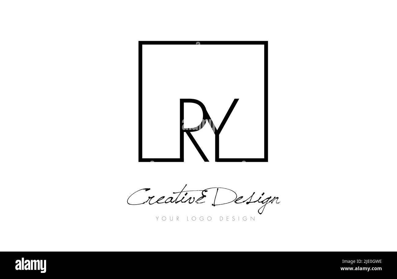 RY Square Framed Letter Logo Design Vector with Black and White Colors ...