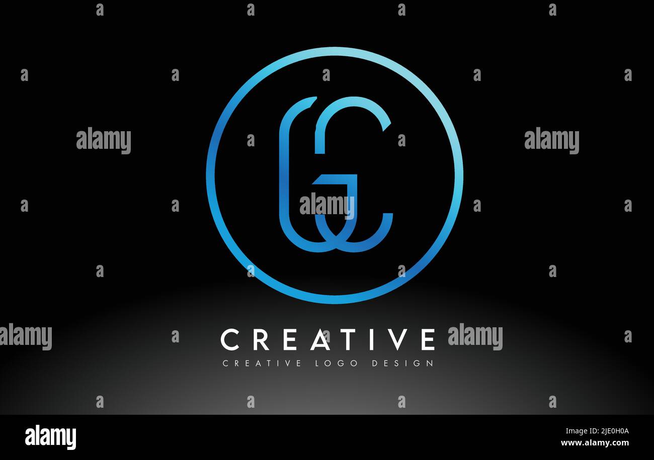 Neon Blue GC Letters Logo Design Slim. Simple and Creative Clean Letter ...