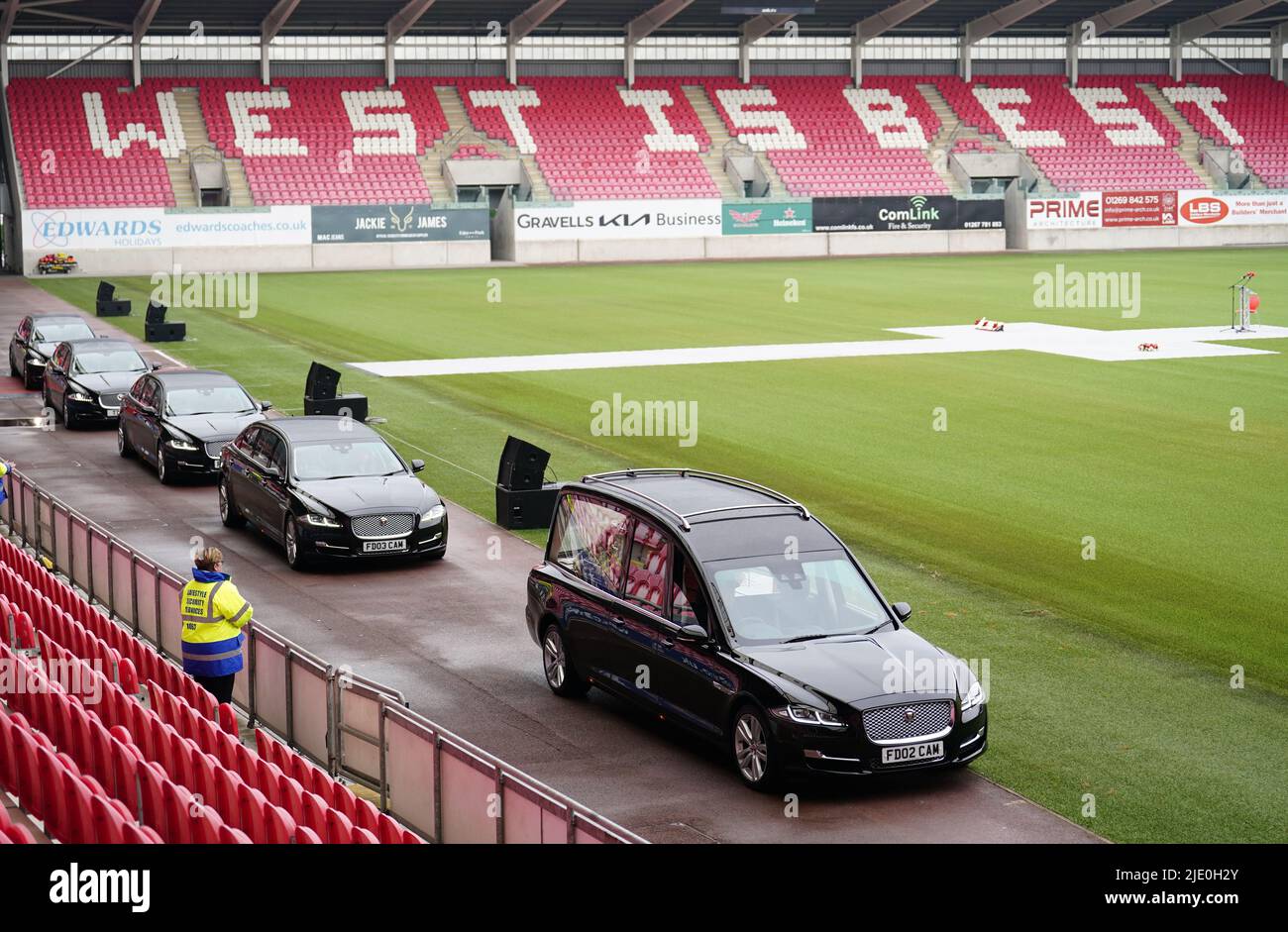 The funeral cortege leaves the stadium after the remembrance service ...
