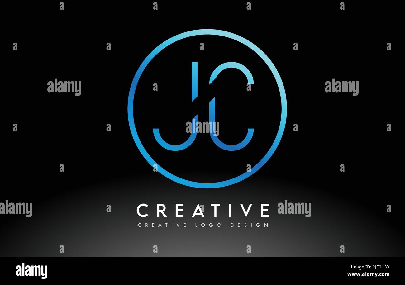 Neon Blue JC Letters Logo Design Slim. Simple and Creative Clean Letter ...