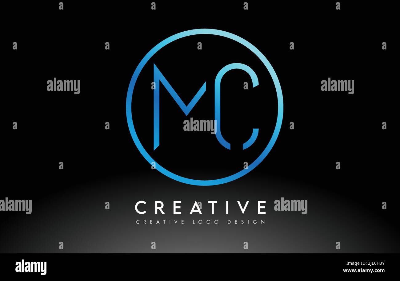 Neon Blue MC Letters Logo Design Slim. Simple and Creative Clean Letter ...