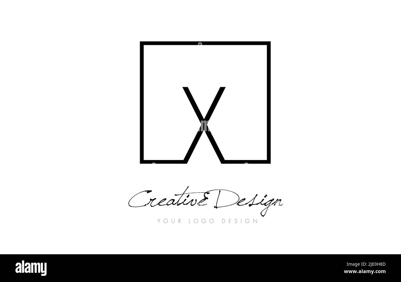 X Square Framed Letter Logo Design Vector with Black and White Colors ...