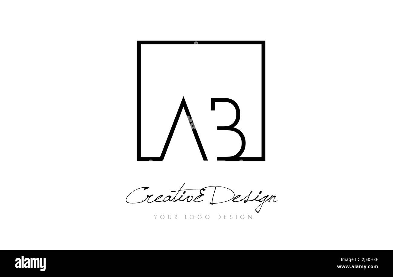 AB Square Framed Letter Logo Design Vector with Black and White Colors ...