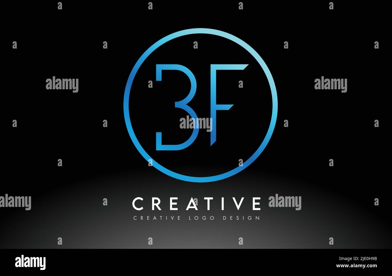 Neon Blue BF Letters Logo Design Slim. Simple and Creative Clean Letter ...
