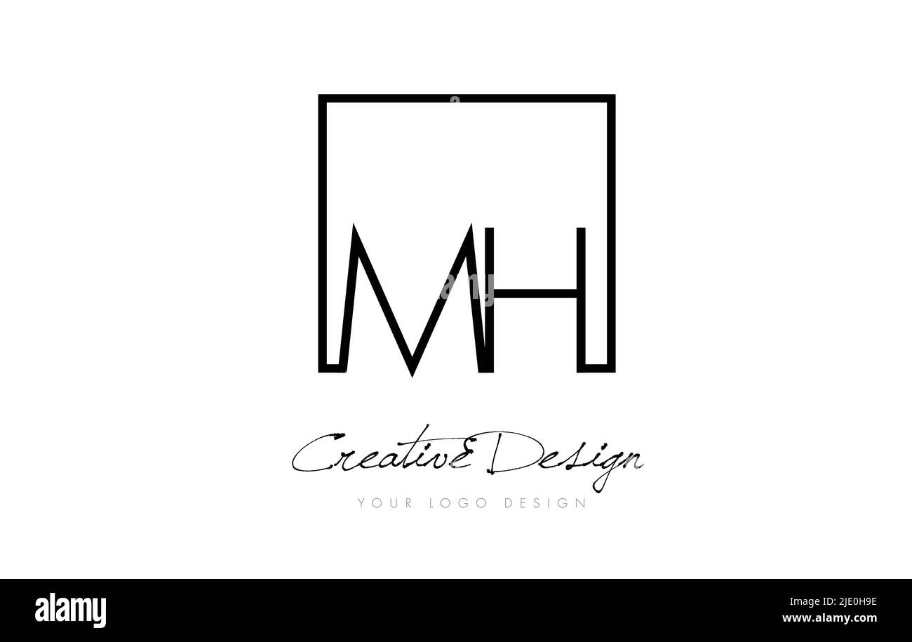 MH Square Framed Letter Logo Design Vector with Black and White Colors ...