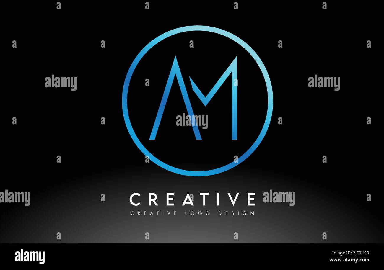 Neon Blue AM Letters Logo Design Slim. Simple and Creative Clean Letter ...