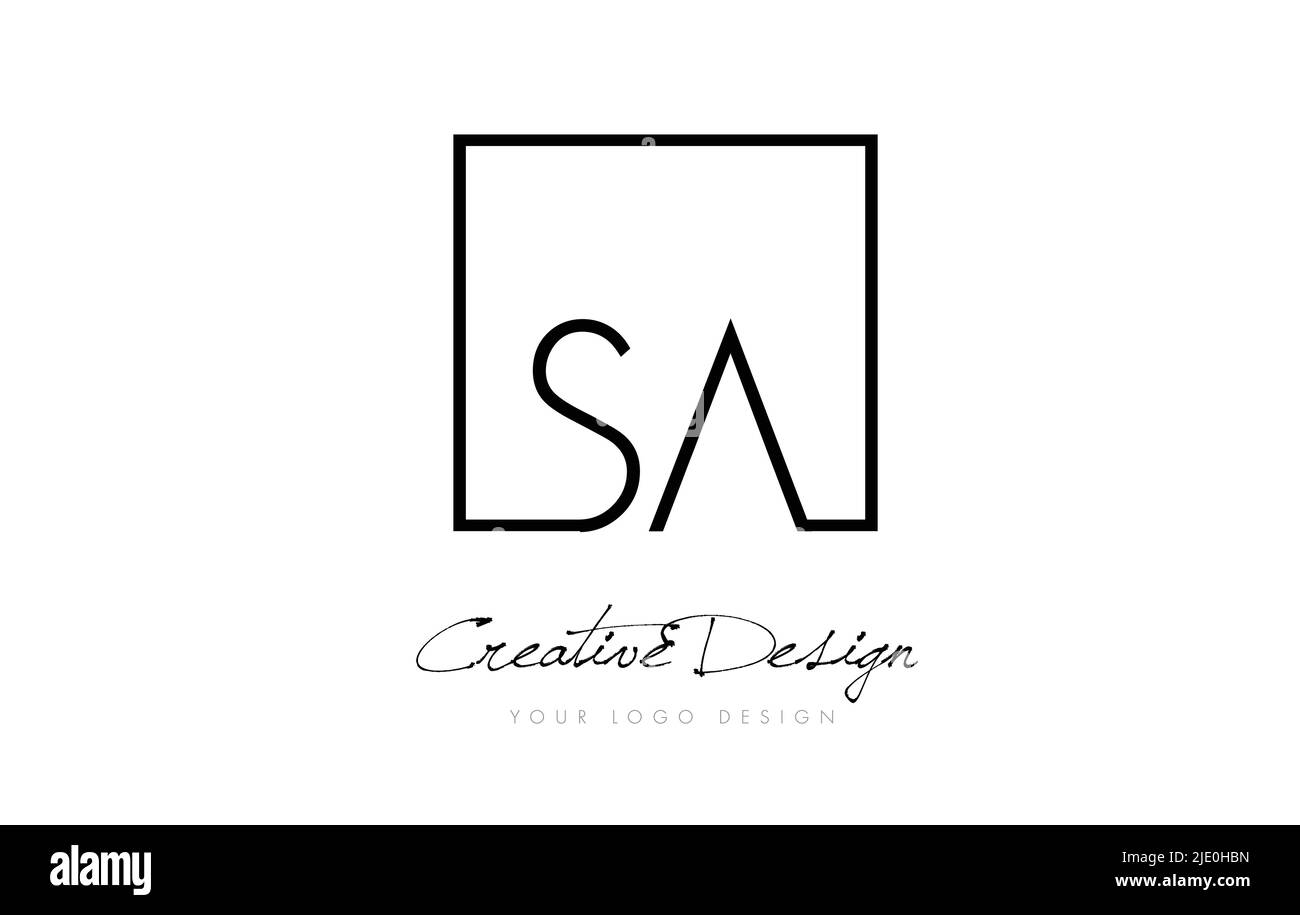 SA Square Framed Letter Logo Design Vector with Black and White Colors ...