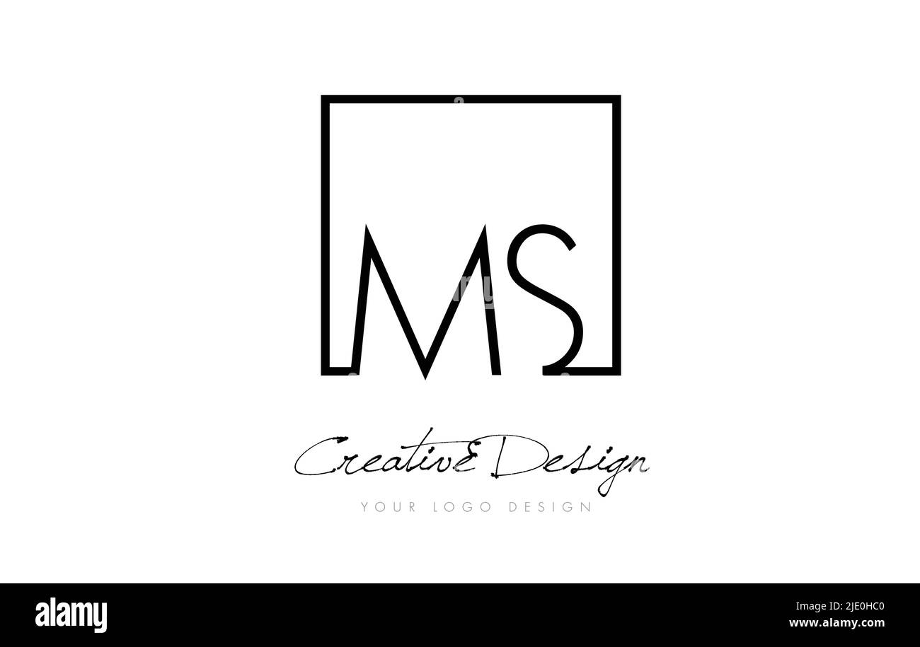MS Square Framed Letter Logo Design Vector with Black and White Colors ...