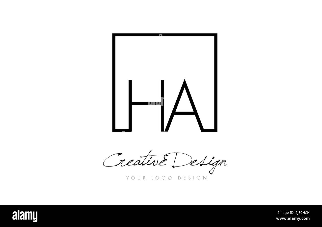 HA Square Framed Letter Logo Design Vector with Black and White Colors ...