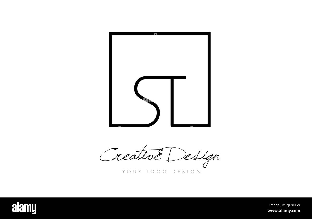 ST Square Framed Letter Logo Design Vector with Black and White Colors ...