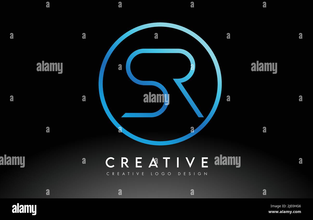 Neon Blue SR Letters Logo Design Slim. Simple and Creative Clean Letter ...