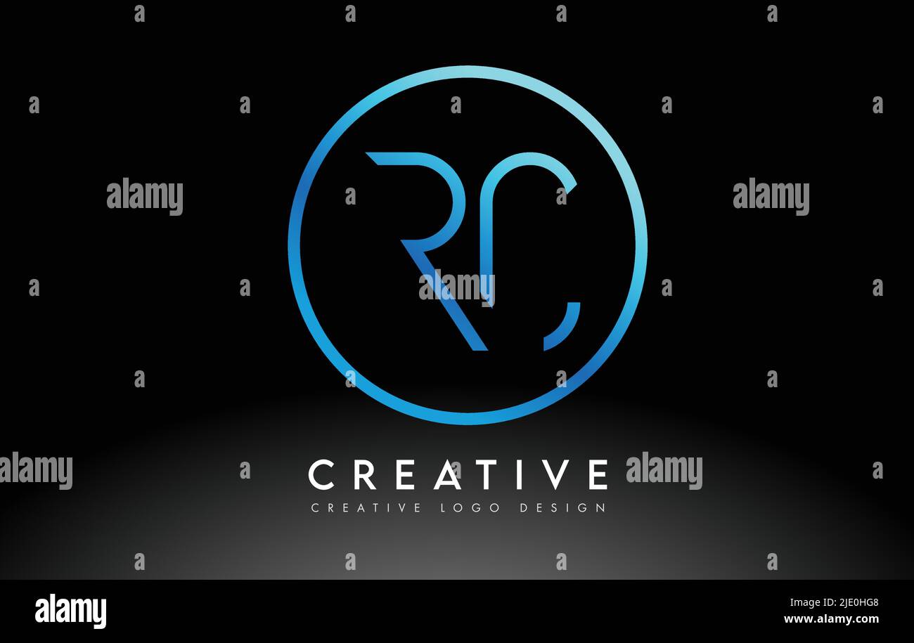Neon Blue RC Letters Logo Design Slim. Simple and Creative Clean Letter ...