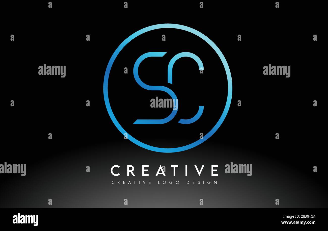 Neon Blue SC Letters Logo Design Slim. Simple and Creative Clean Letter ...
