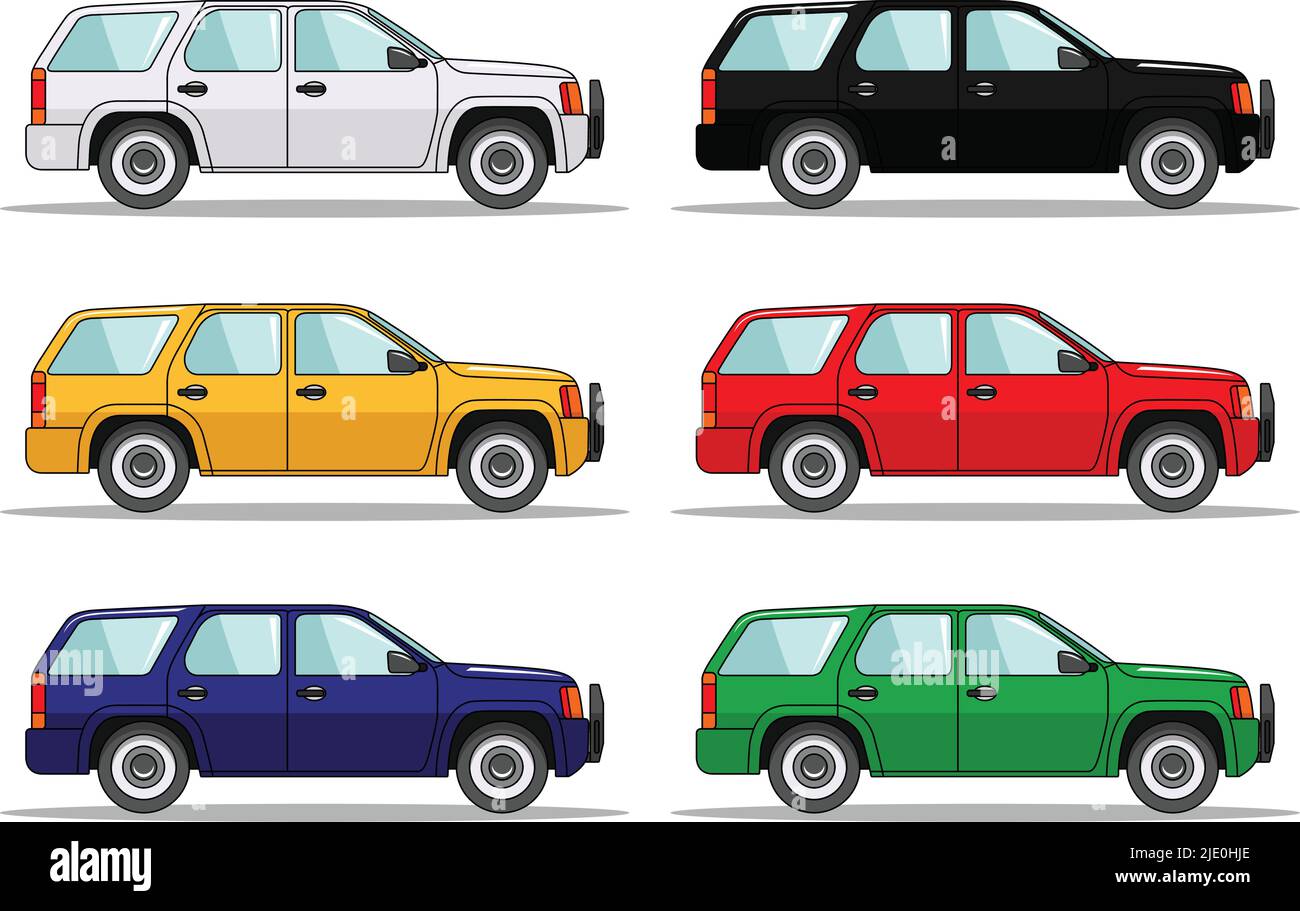 Detailed illustration of six colored cars in a flat style Stock Vector ...