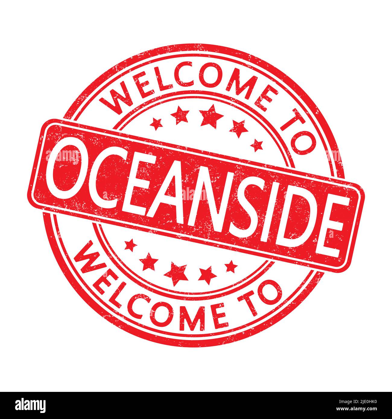 Welcome to Oceanside. Impression of a round stamp with a scuff. Flat ...