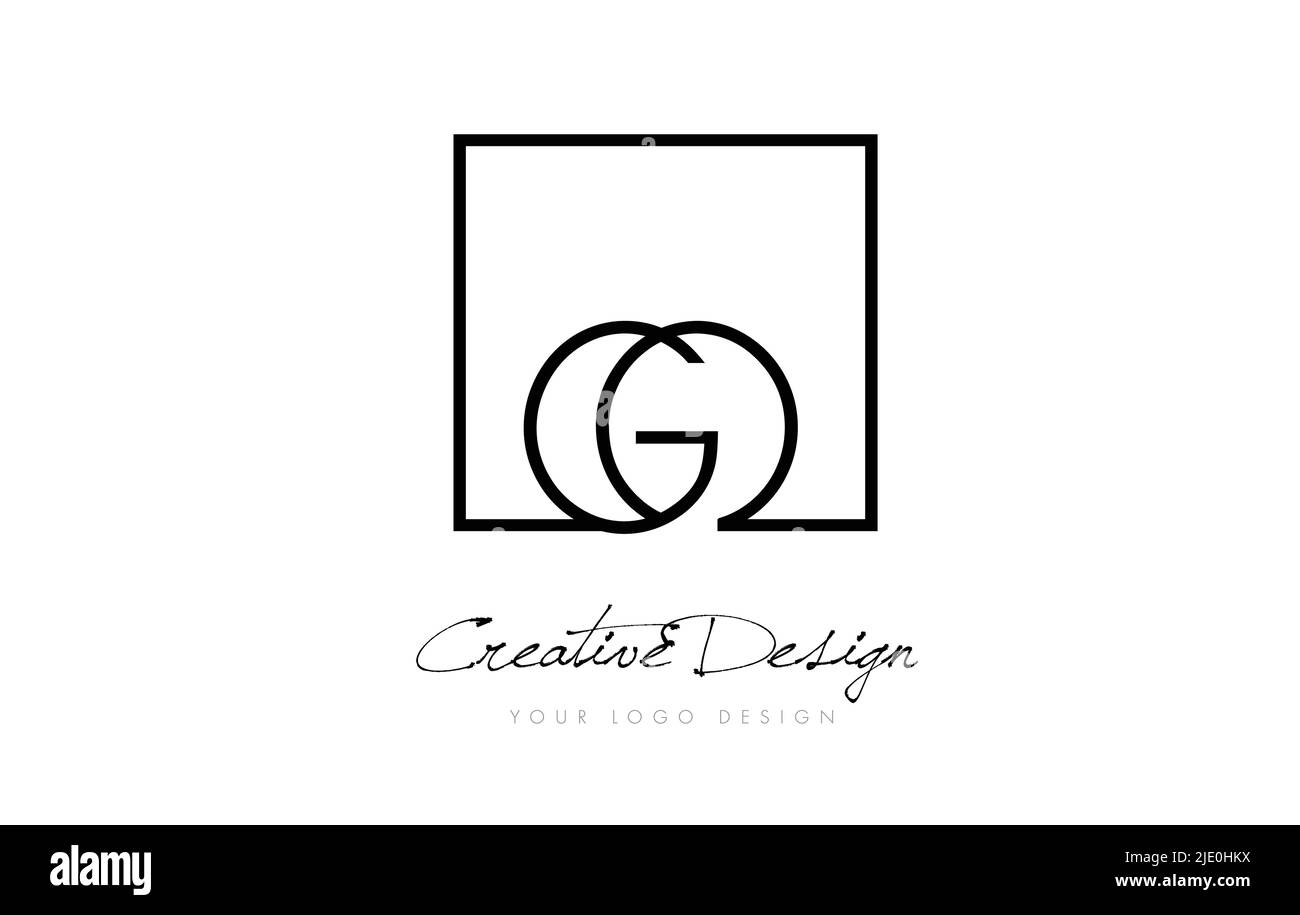 GO Square Framed Letter Logo Design Vector with Black and White Colors ...